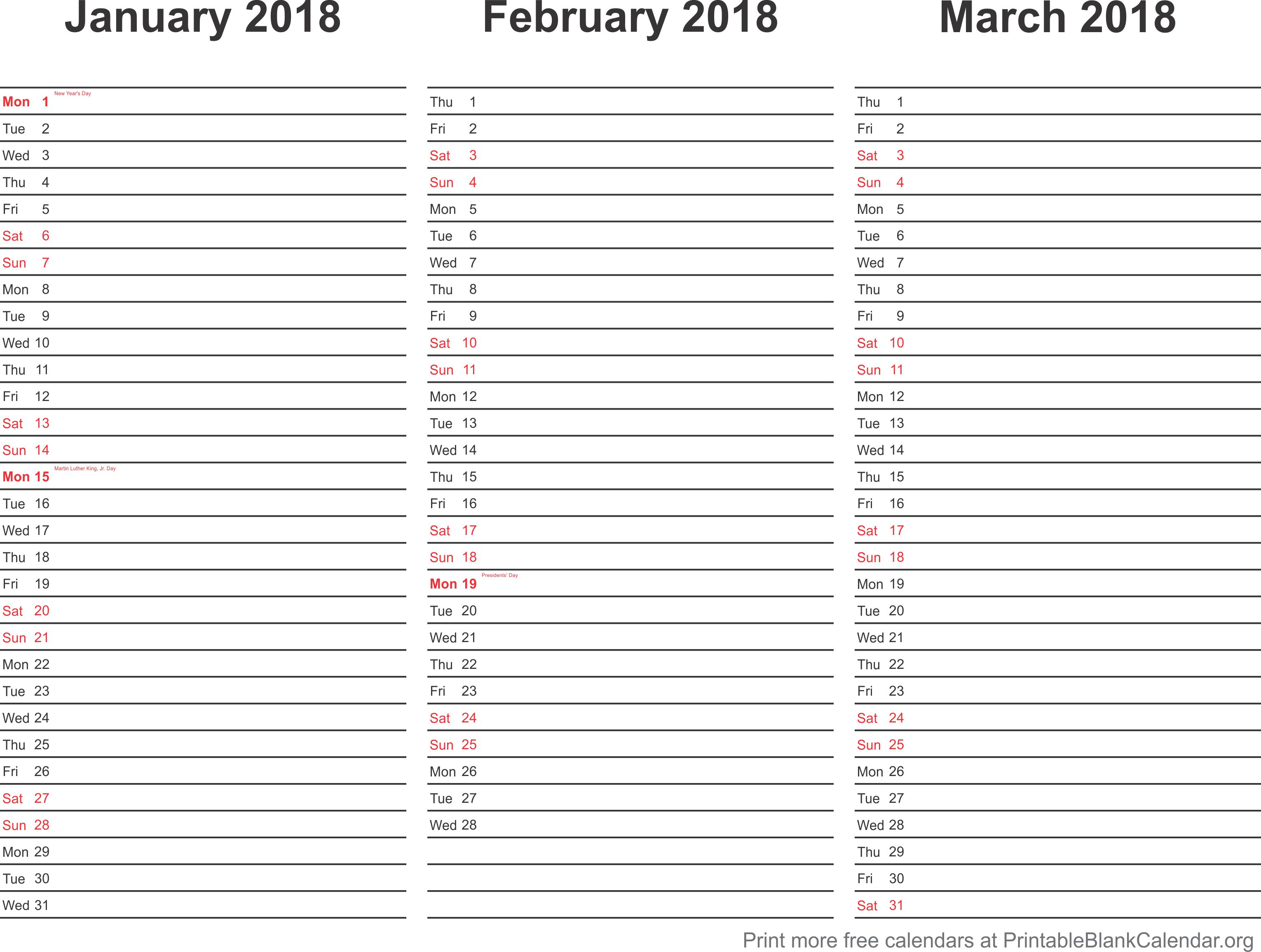 2018 Free Annual Calendar Template Printable Blank Calendar Org