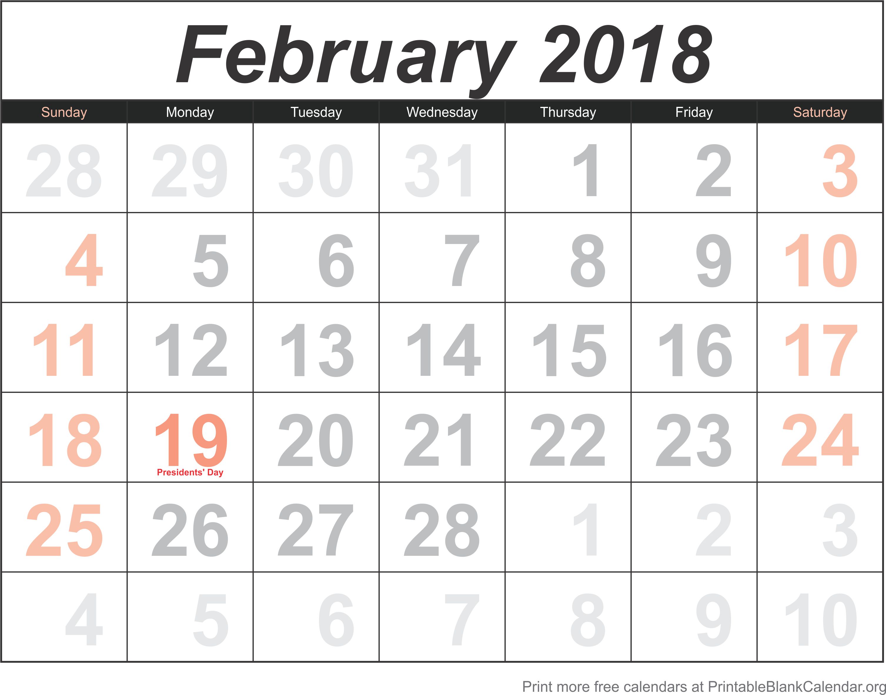 February 2018 Blank Calendar Template Printable Blank Calendar Org